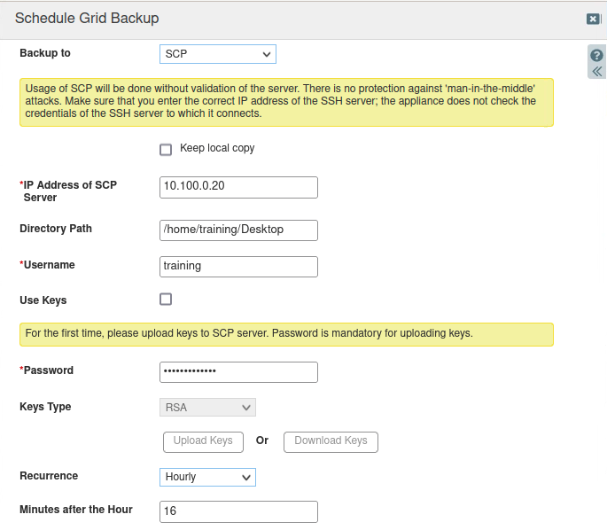 Configure hourly scheduled backups over SCP in NIOS (2504)